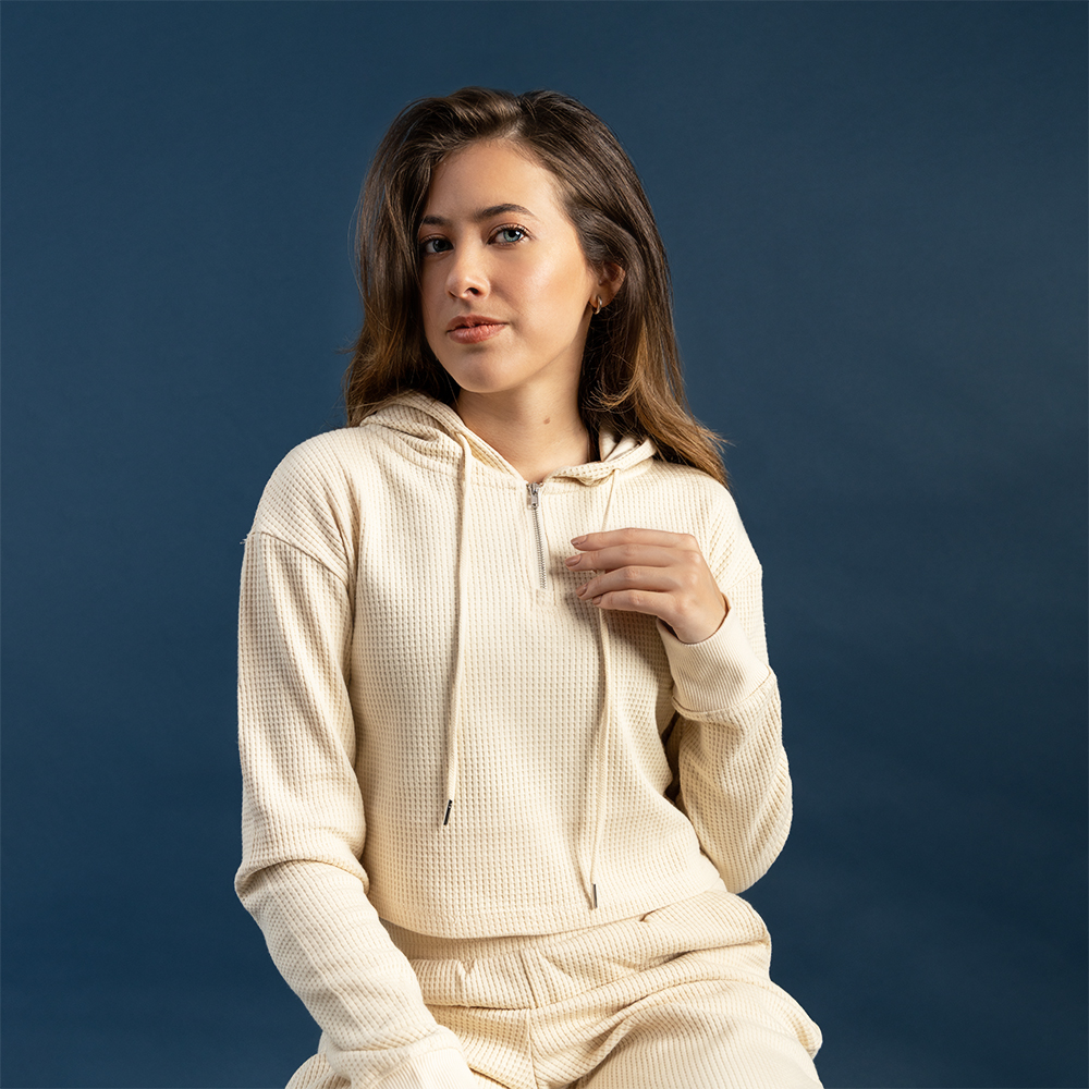 Waffle Half-Zip Crop Hoodie - Amara